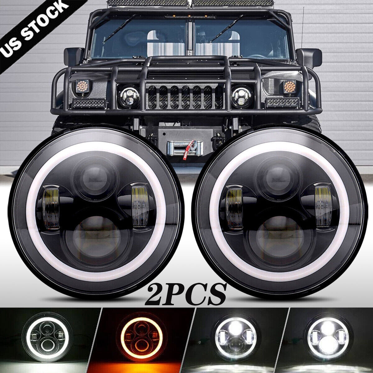 Pair 7" Inch LED Headlights DRL for Military Truck Hummer M998 M923 ...