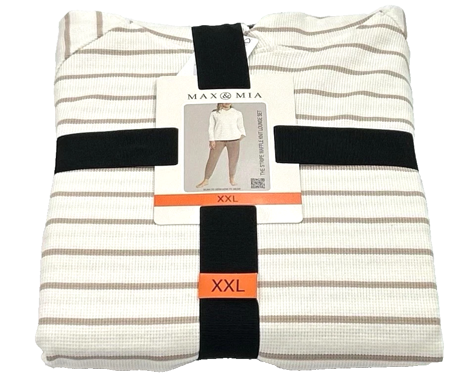NWT Women's MAX @ MIA STRIPES WAFFLE KNIT LOUNGE SET Inseam 28" Ivory ...