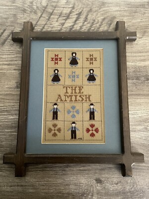 Vintage Amish Cross Stitch Framed and Matted 9x11 | eBay