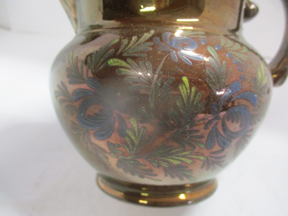 Vintage Copper Luster Pitcher with Green and Blue Flowers 4.5" Tall | eBay