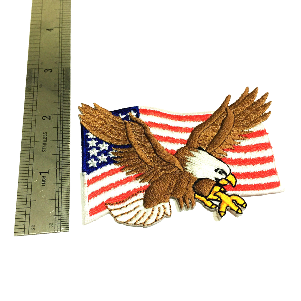 Patriotic American US Flag Eagle Iron on Patch 3x2 Inch USA Pocket ...