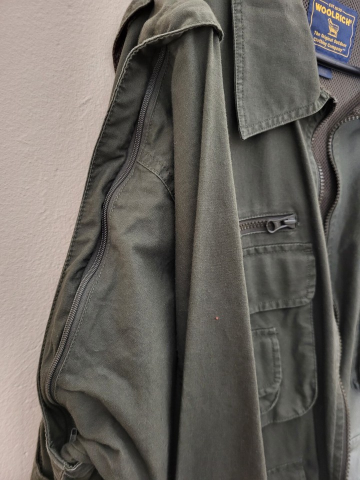 Woolrich Mens XL Coat Jacket OD Green Cotton Vented Fishing Hunting Zip ...