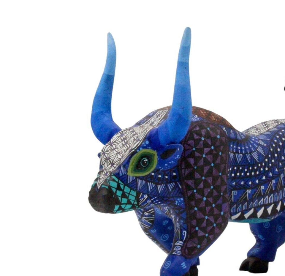 Alebrije bull wood carvings, handmade bull sculpture, mexican folk art ...