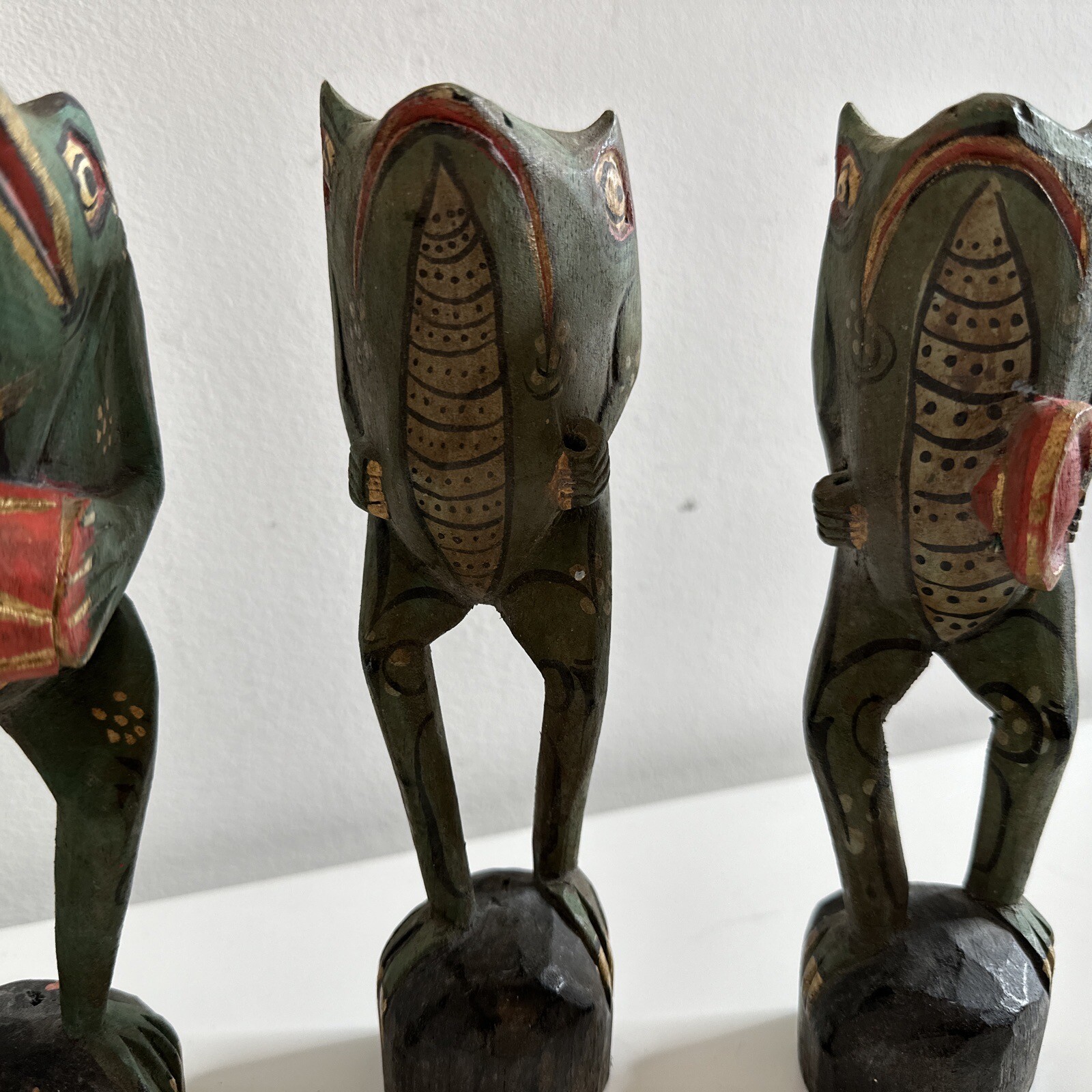 Vintage Folk Art Carved Wood Frog, Playing Instruments And Dancing | eBay