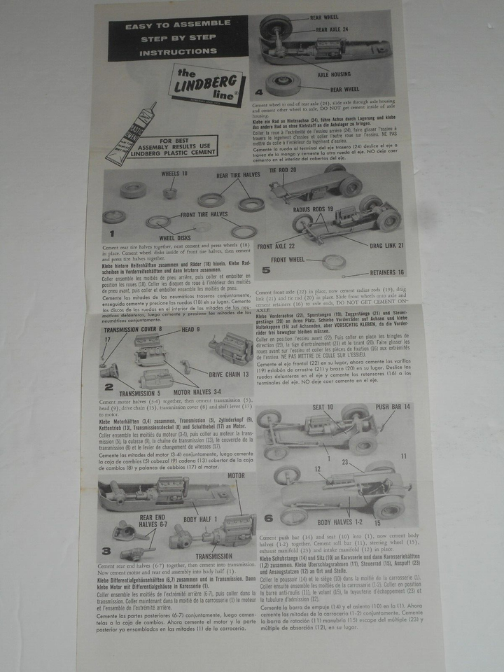 1959 LINDBERG 4 BANGER DRAGSTER Model Kit 620-69 Assembly Instructions ...