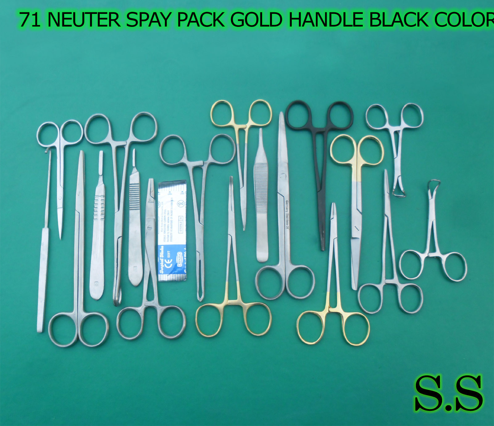 71 PCS NEUTER SPAY PACK VETERINARY SURGICAL INSTRUMENT GOLD HANDLE ...
