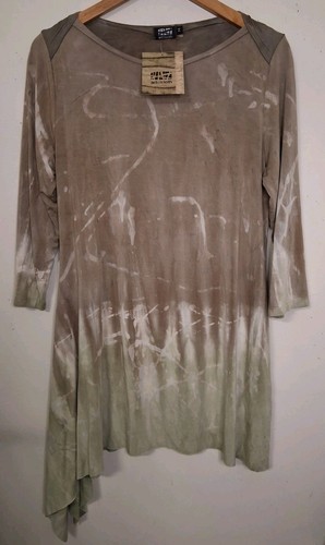 ART OF CLOTH Lagenlook Tunic Top M Brandy Fern Splatter JERSEY Stretchy ...