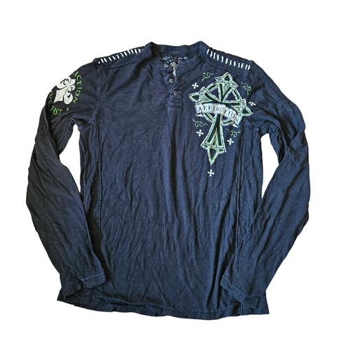 Affliction Live Fast Chromatic Henley Long Sleeve Graphic Shirt Mens ...