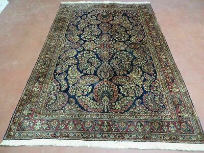 Antique Oriental Rug 4x6 Handmade 1920s Carpet Navy Blue Red Wool ...