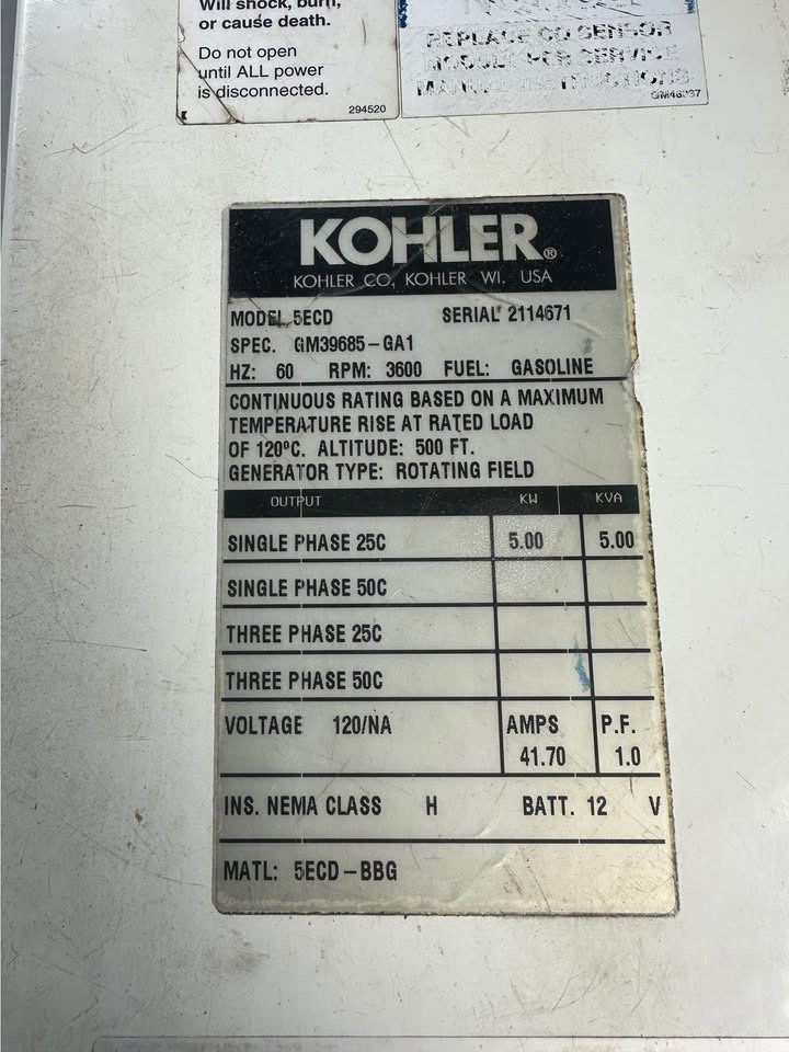 Kohler 5ECD Marine Gasoline Generator 5 kW , LOW HOURS | eBay