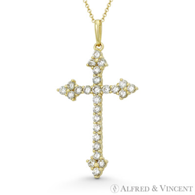 St. Thomas Botonee Cathedral Cross CZ Crystal 31x17mm Pendant in 14k ...