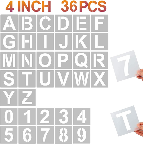 4 Inch Letter Stencils and Numbers, 36 Pcs Alphabet Art Craft Stencil ...