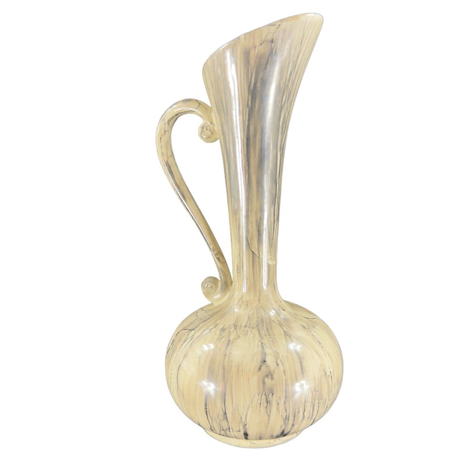 Mid Century Ceramic Large Jug Vase W Handle Hand Painted Brushed Glaze ...