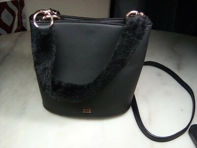 Collection XIIX Purse Black Faux, Panther Fur Handle, Excellent ...