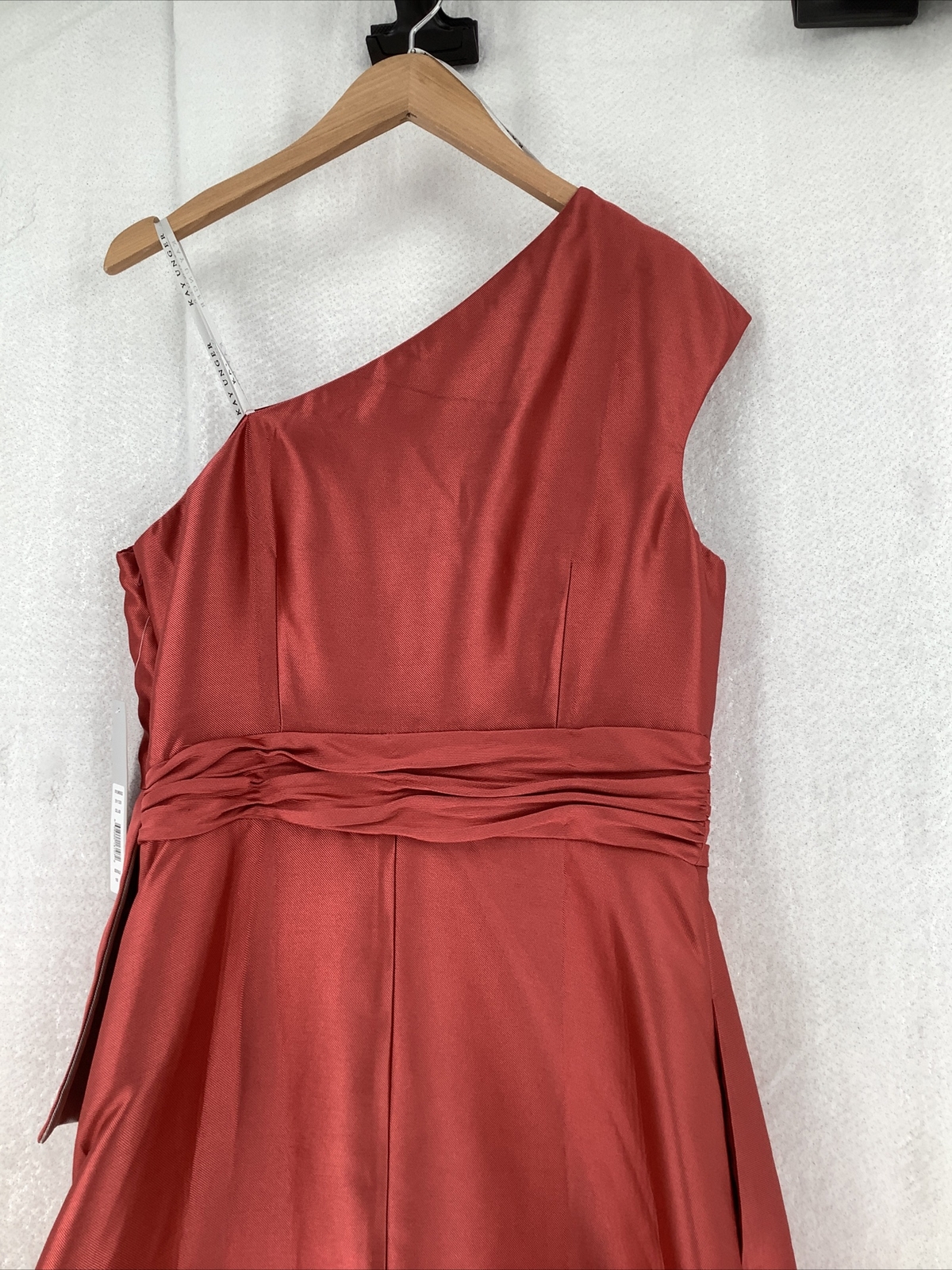 Kay Unger Persimmon Coral Stretch Crepe Pleated Draped Sash Gown Dress ...