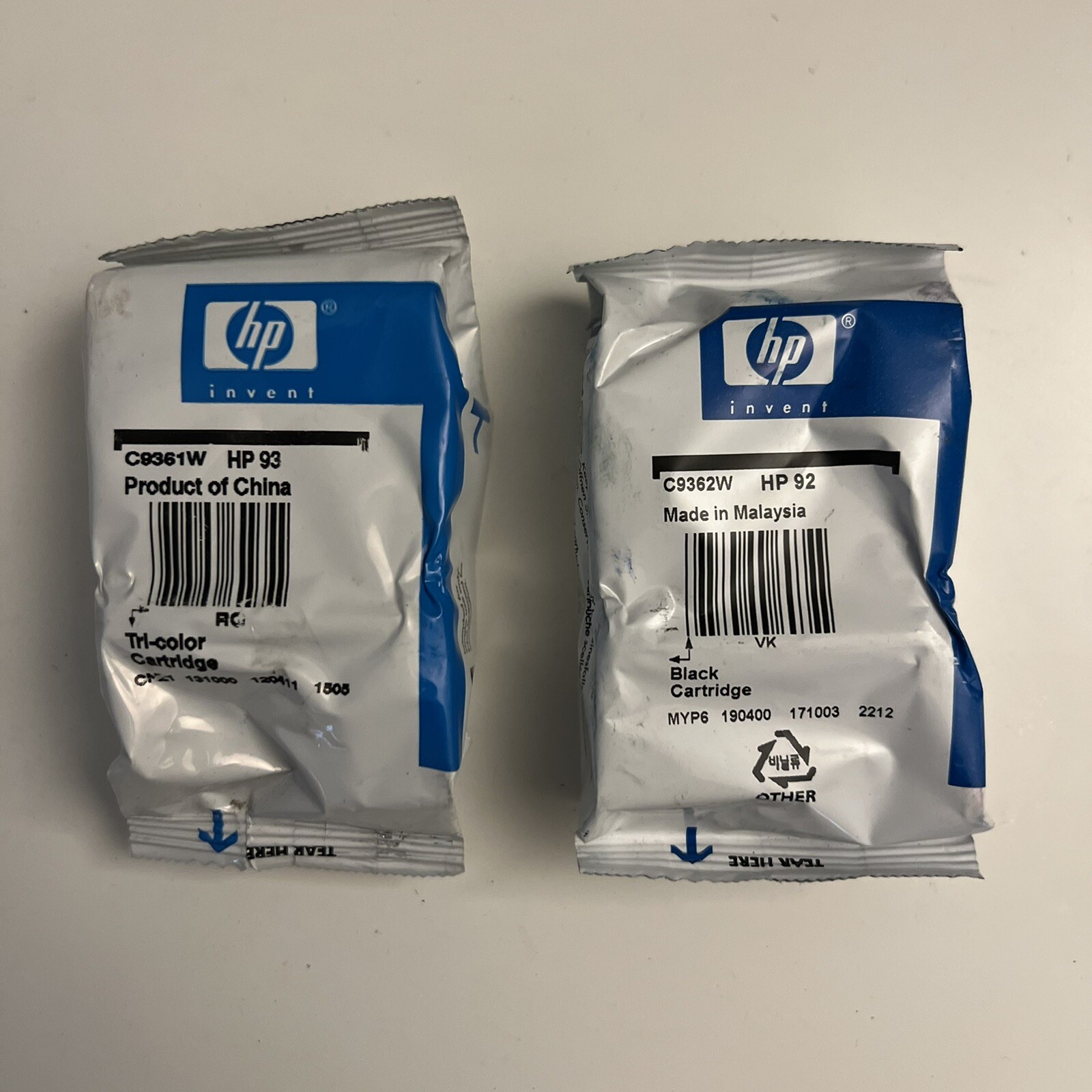 2 Pack oem HP 92 & 93 Ink Set Two Seal Bag Lot Combo black color ...