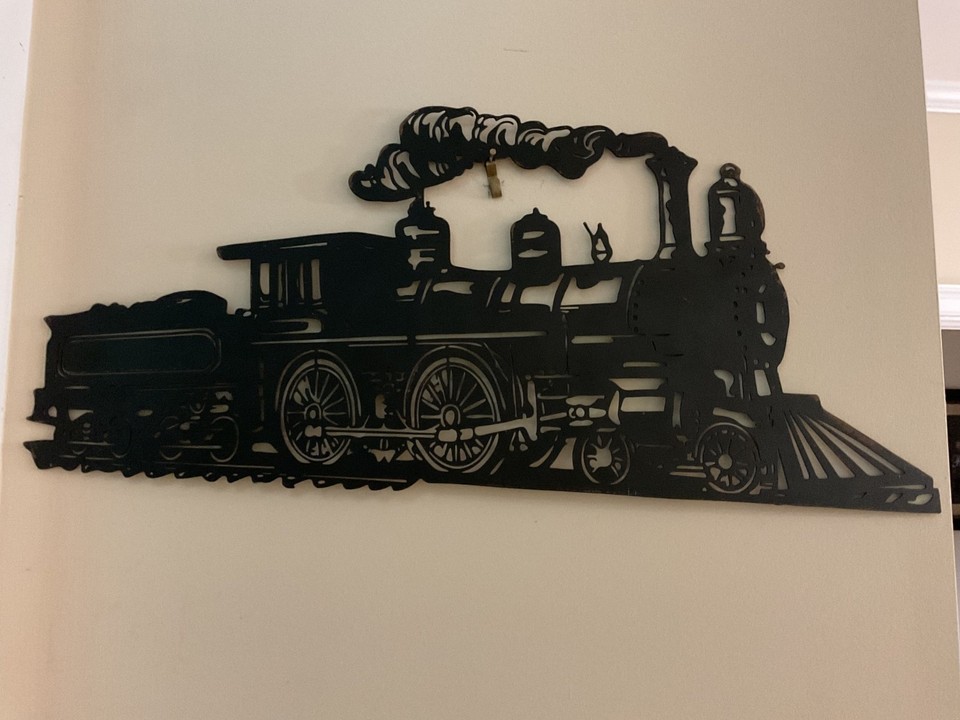 Train Steam Engine Railroad Wall Hang Hobby Room Metal Cut Art 22.5" X ...