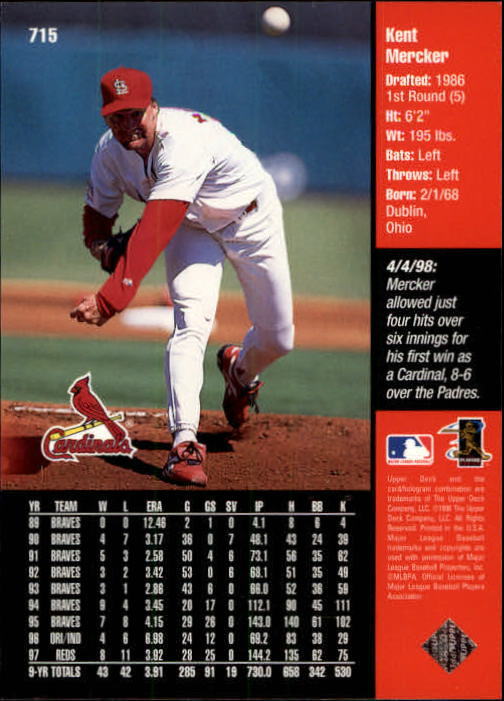1998 Upper Deck #715 Kent Mercker | eBay