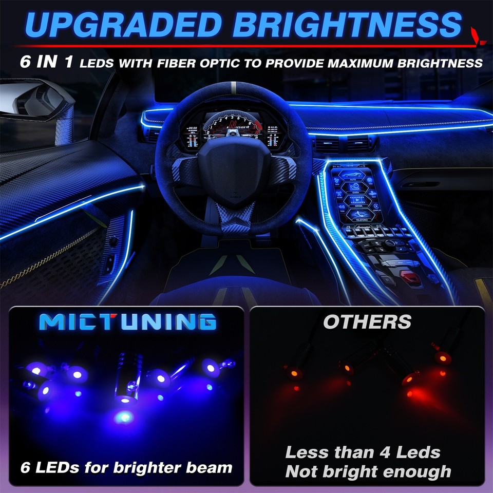 6-in-1 RGB LED Car Interior Ambient Guide Light Strip Dash Panel Door ...