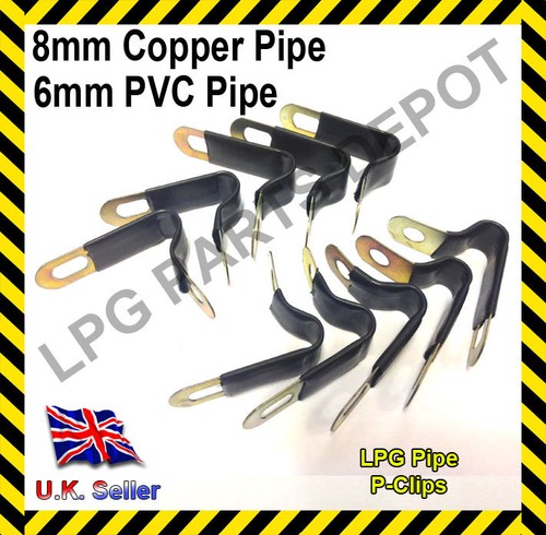 LPG GPL 6mm-8mm COPPER PIPE P clips x 10 SET gas propane caravan car ...