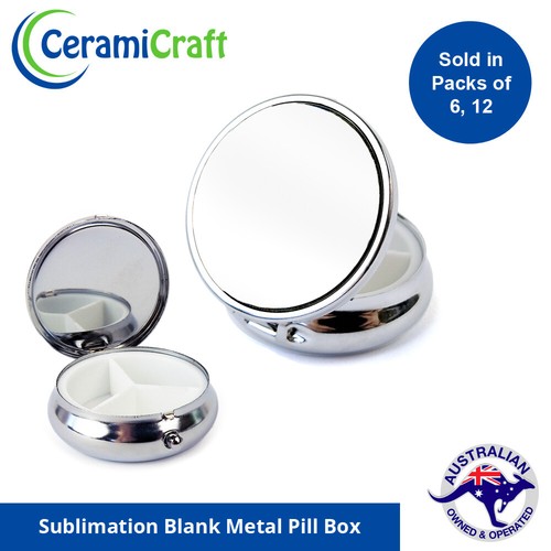 Sublimation Pill Box Blank Round Metal Silver 3 Compartment - 6 or 12pc ...