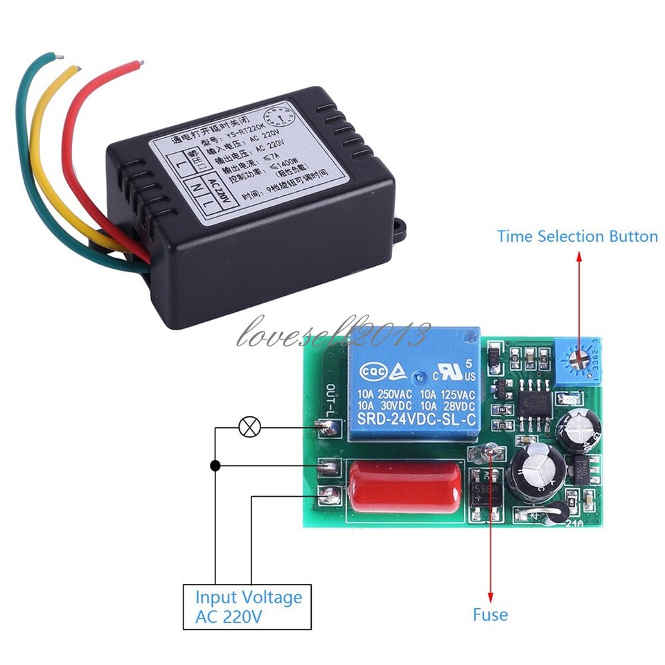 AC110V-250V Power-ON Delay Relay Switch Adjustable Disconnect Delay ...