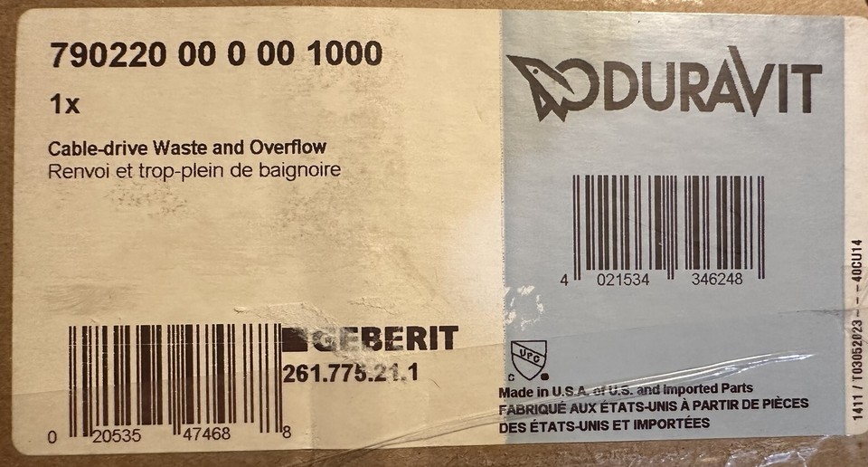 Duravit Geberit Cable Drive Waste & Overflow Chrome Bathtub Drain ...