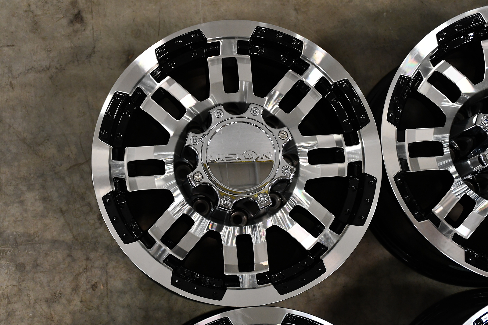 Set 4 16" Vision 375 Warrior Gloss Black Machined Face Wheels 16x8 6x4 ...