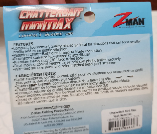 NEW Zman Z-man Spot Remover Chatterbait Mini Max 3/8 oz bladed jig jack ...