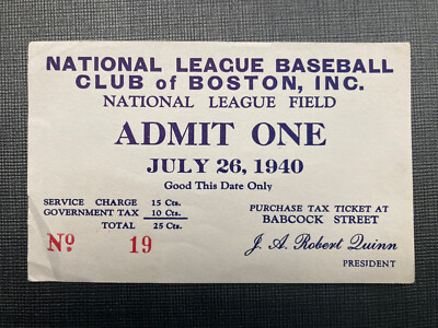 Lot Of 2 Scarce Boston Braves Passes / Tickets 1935/ 1940 Boston Bees ...