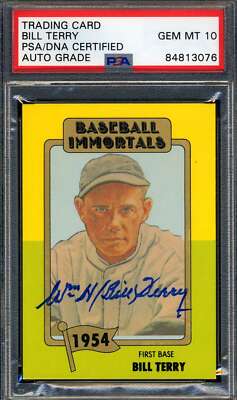 Bill Terry Gem Mint 10 PSA DNA Signed 1980-87 SSPC Baseball Immortals ...
