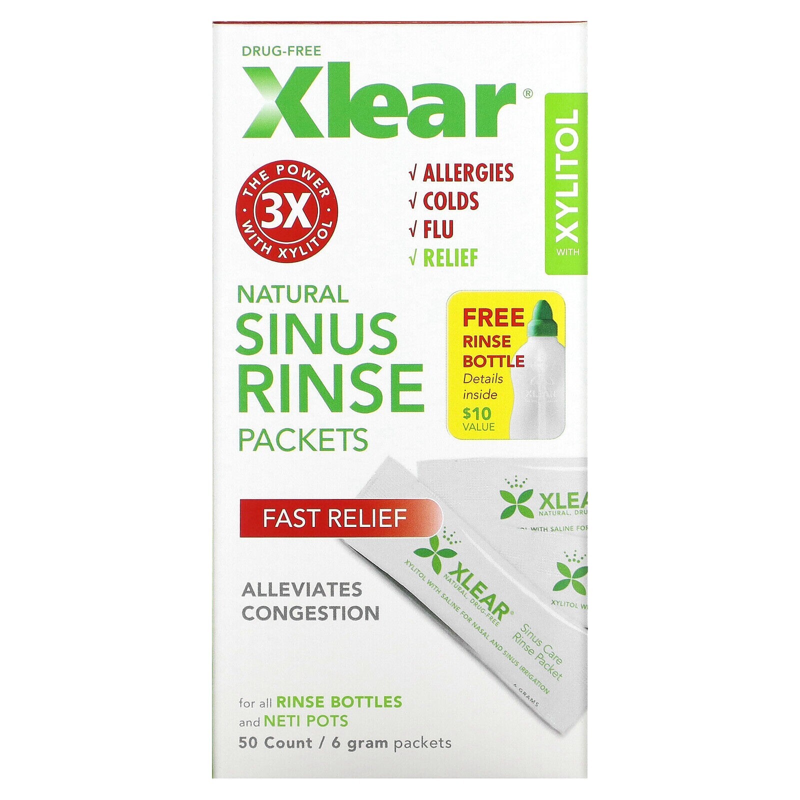 XLEAR Xylitol and Natural Saline Sinus Rinse Packets Fast Relief 6g ...