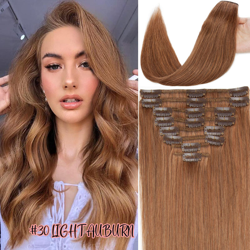 8pcs Clip In Hair Extensions 100% Real Human Hair Extensions Weft ...