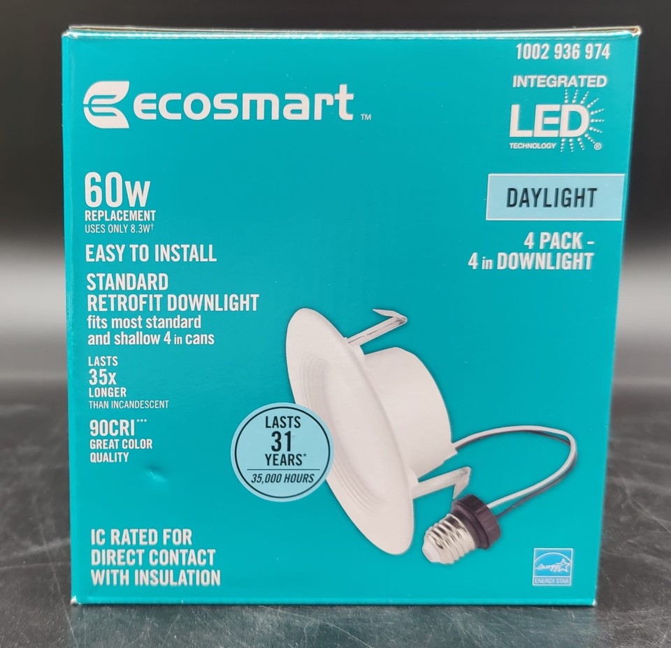 Ecosmart (12 Pack) 4in 60W Recessed LED Daylight Downlight Dimmable | eBay