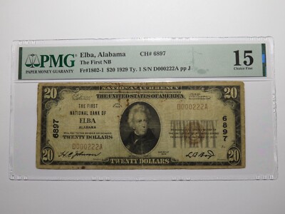 $20 1929 Elba Alabama AL National Currency Bank Note Bill Charter #6897 ...