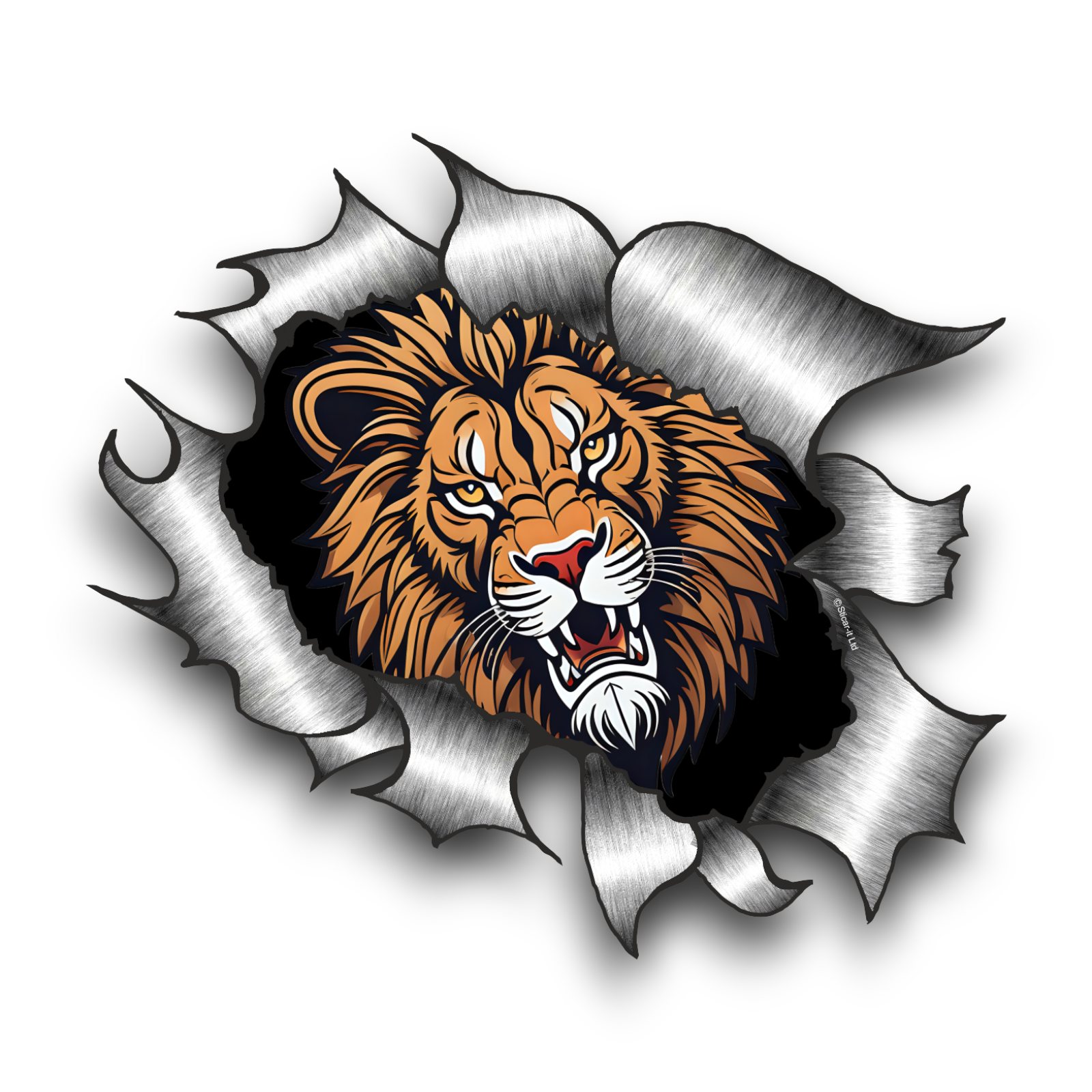Angry Lion Big Cat Animal Ripped Metal Vinyl Sticker Decal Car Laptop ...