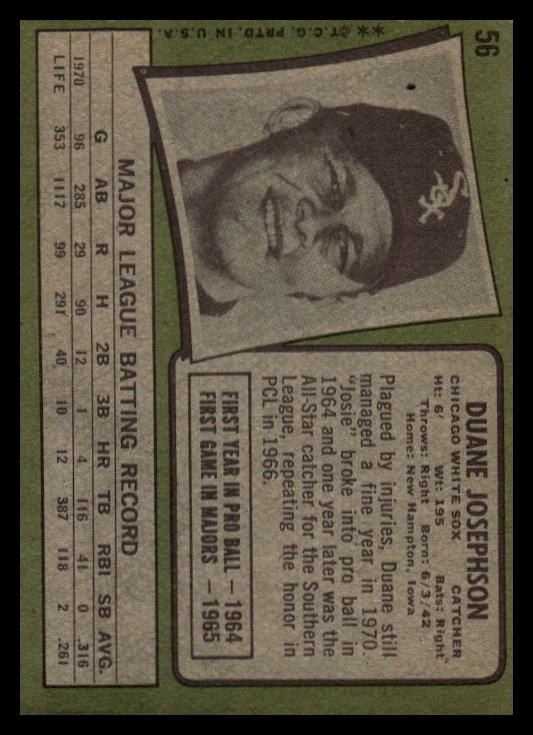 1971 Topps Duane Josephson #56 Chicago White Sox | eBay