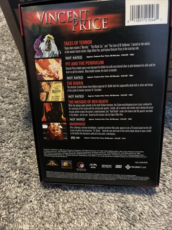VINCENT PRICE LIMITED EDITION- 5 MOVIE - 2 DVD SET -SUPER RARE,Used ...