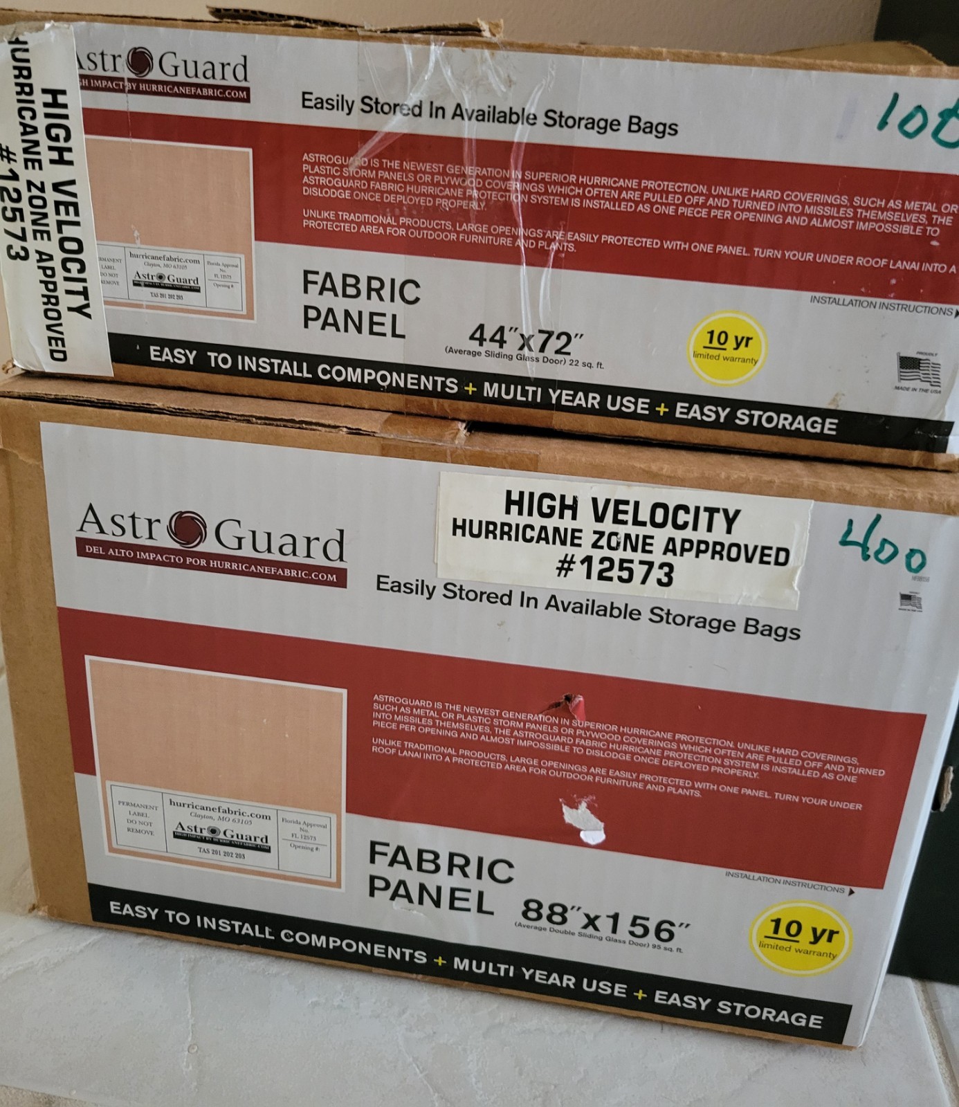 Lot of 2 Beige AstroGuard Hurricane Fabric Shutters Panel Hybrid Panels ...