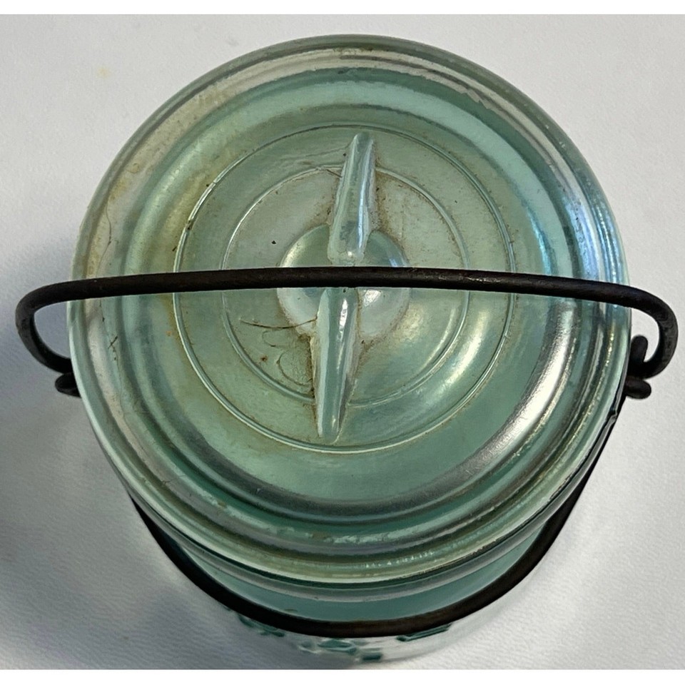 Atlas Pint E-Z Seal Glass Jar Glass Lid Wire Bail Vintage Blue | eBay