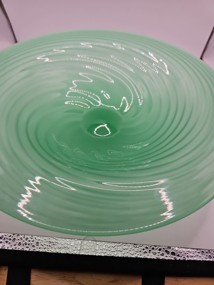 Vintage Green Opaque Depression Uranium Glass White Foot Vowl Swirl ...