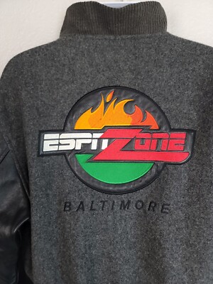 Vintage ESPN Zone Baltimore Leather Letterman Bomber Jacket Embroidered ...
