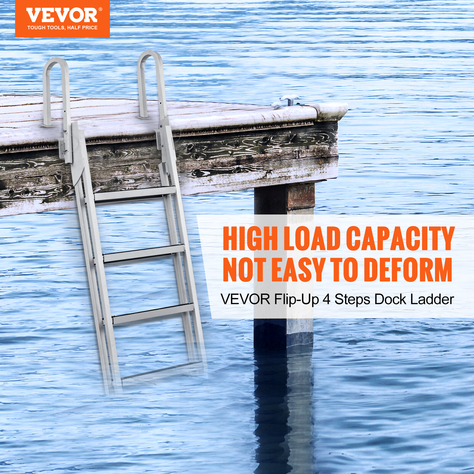VEVOR Aluminum Dock Ladder Flip-Up Boat Dock Ladder 4 Steps with 350lbs ...