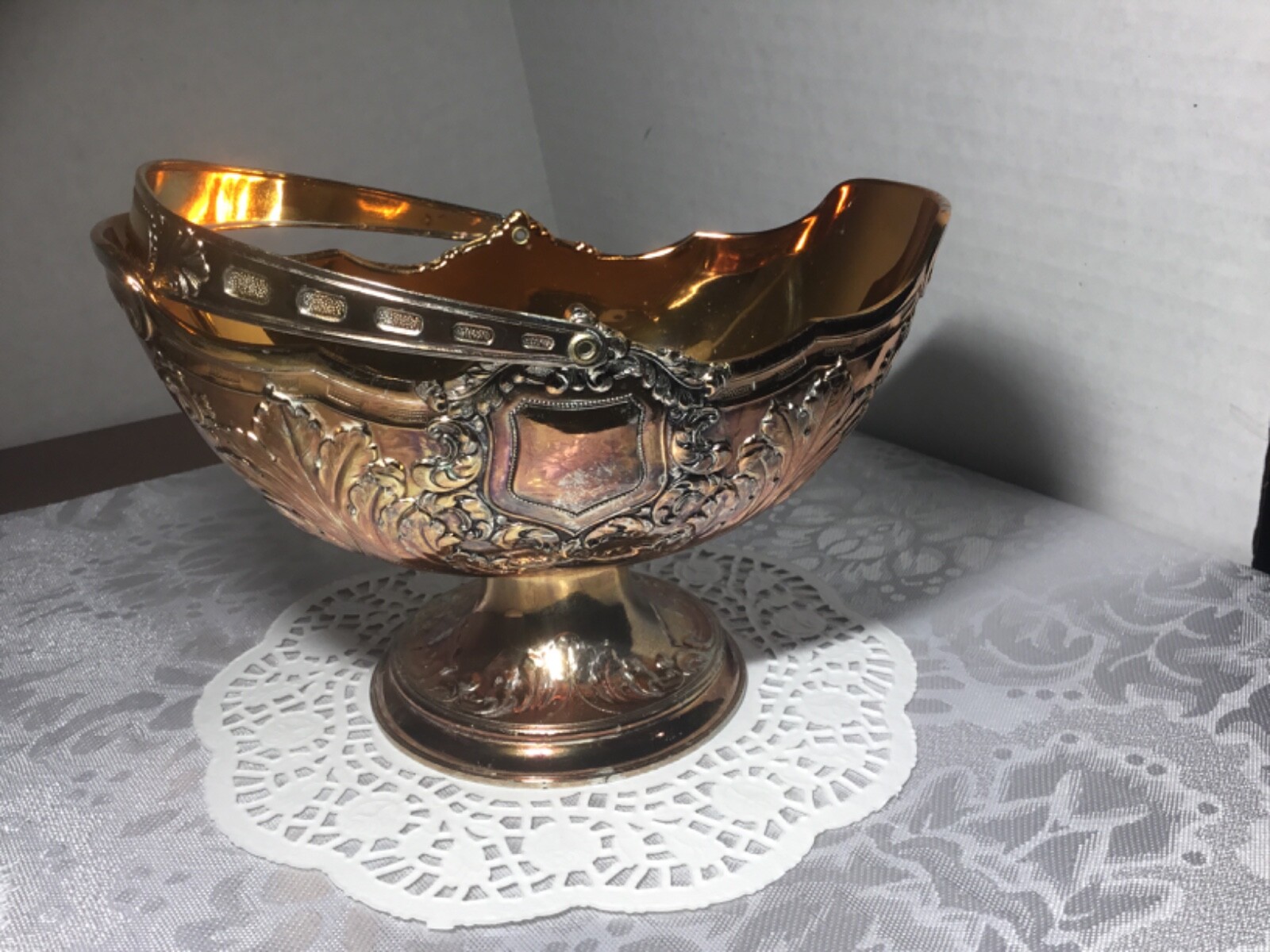 VINTAGE SILVERPLATE GOLDWASH HANDLED BASKET REPOUSSE 60's Japan 5” x 4 ...