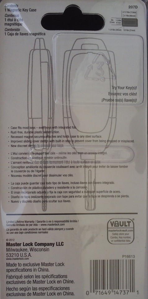 Master Lock LARGE MAGNETIC SPARE KEY HOLDER 4.7" X 2", 1 Masterlock ...