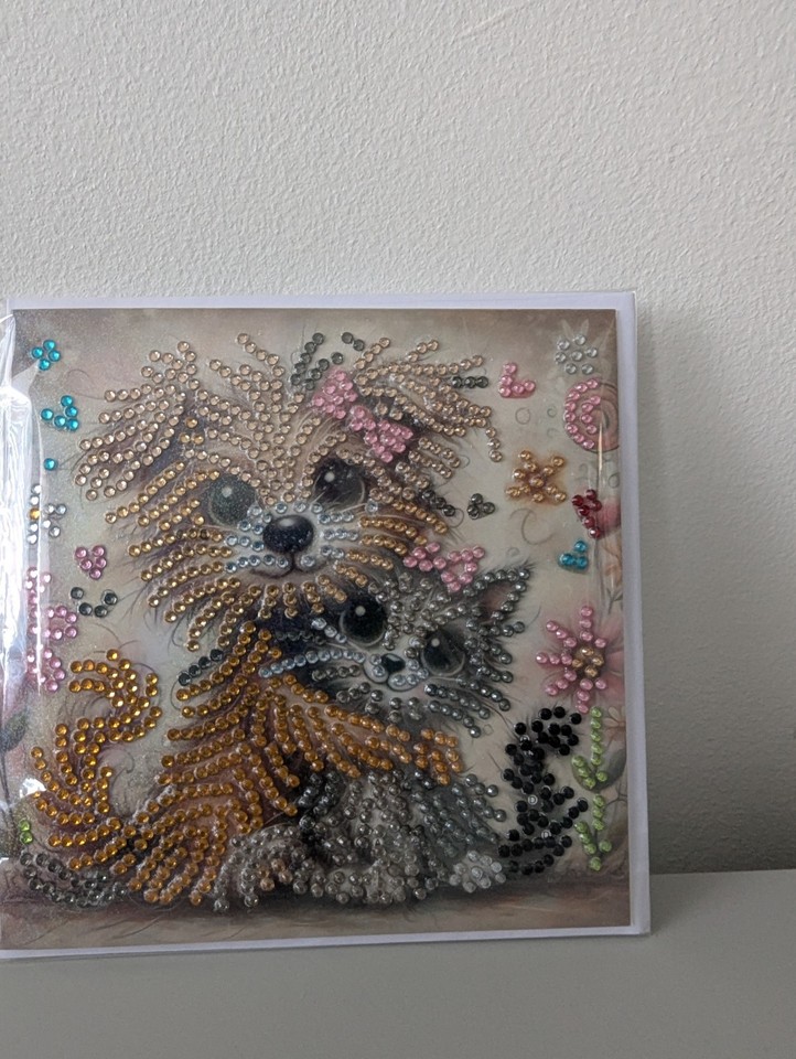 Super Cute Puppy And Kitty With Pink Bows Completed Diamond Art ...