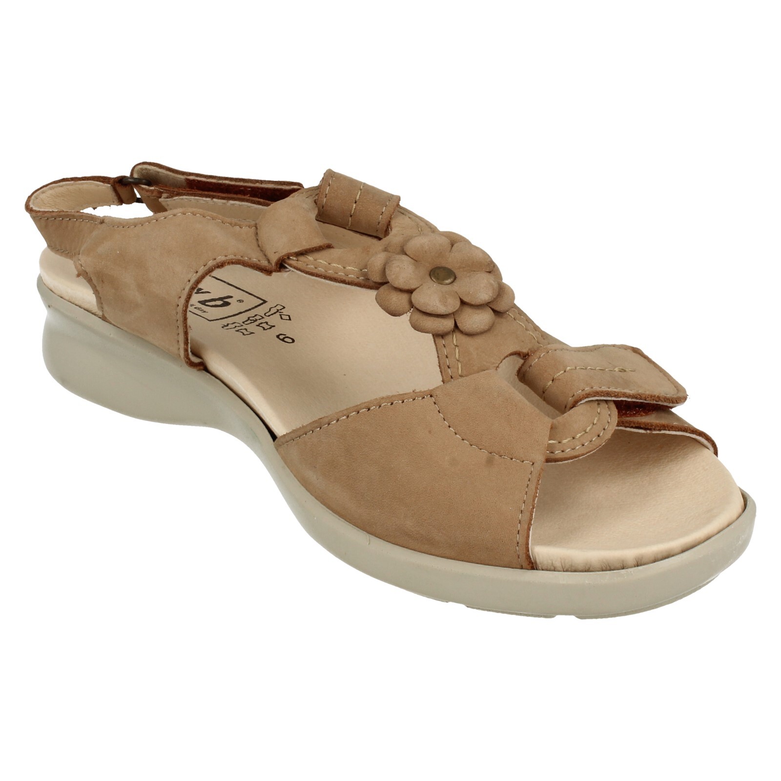 Ladies Wide Fit Easy B Nu Buck Leather Low Heel Sandals : Pippa | eBay UK