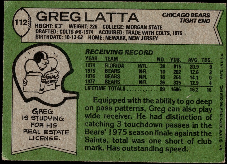 1978 Topps #112 Greg Latta VG-EX | eBay