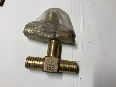 2 Brass Plumbing Tee Fitting 1 inch Barbs All Outlets Model 100 | eBay