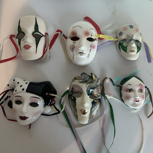 Lot of 6 Mardi Gras Clay Painted Face Mask Wall Art Decor Theater Masks ...